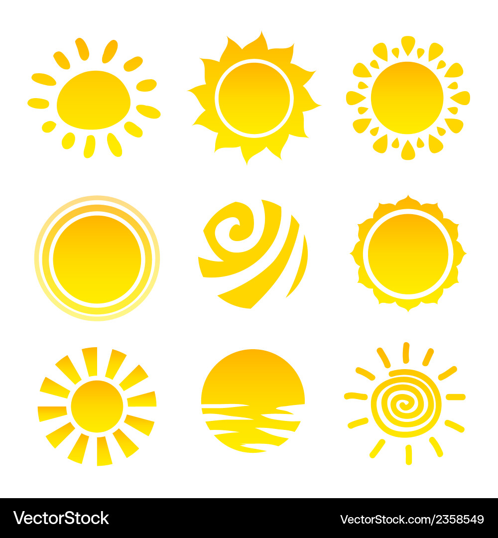 Sun Icon Set - Bright Rays Royalty Free Vector Image
