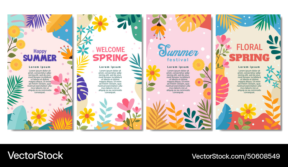 Vertical wallpapers collection with spring leaves Vector Image