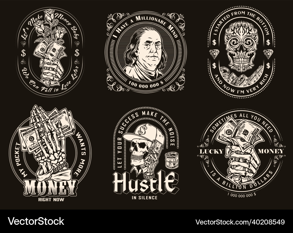 Vintage monochrome money prints Royalty Free Vector Image