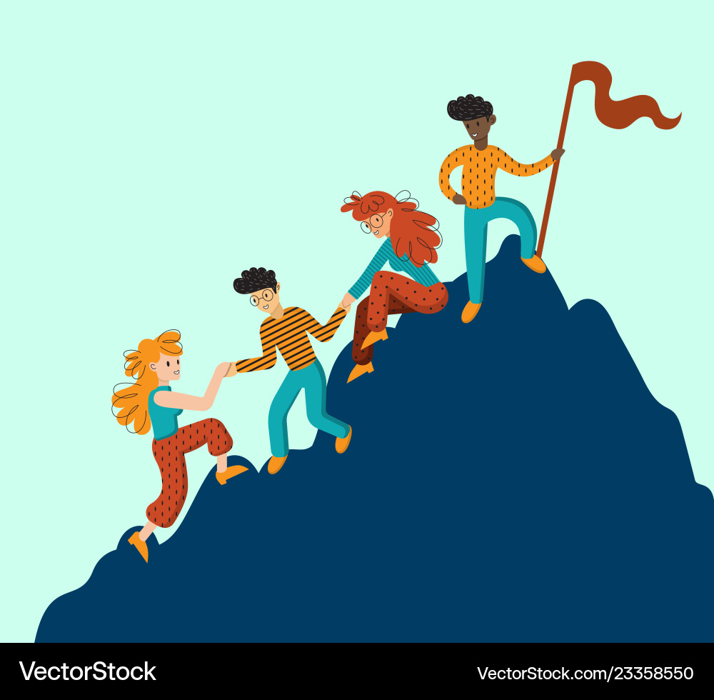 Group of climbers helping each other Royalty Free Vector