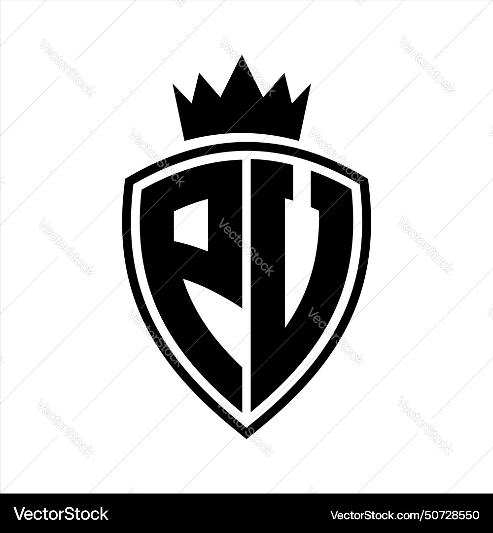 Pv letter monogram shield and crown outline shape Vector Image
