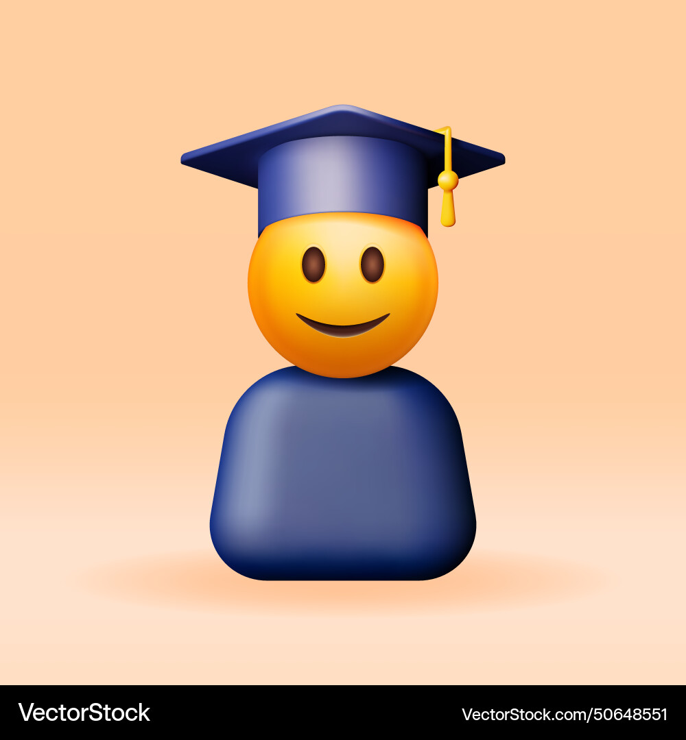 3d happy smiling emoticon in graduate cap Vector Image