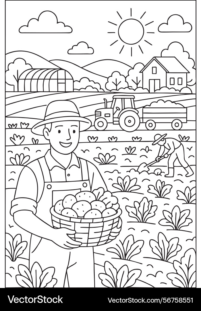 Agriculture-themed coloring page Royalty Free Vector Image