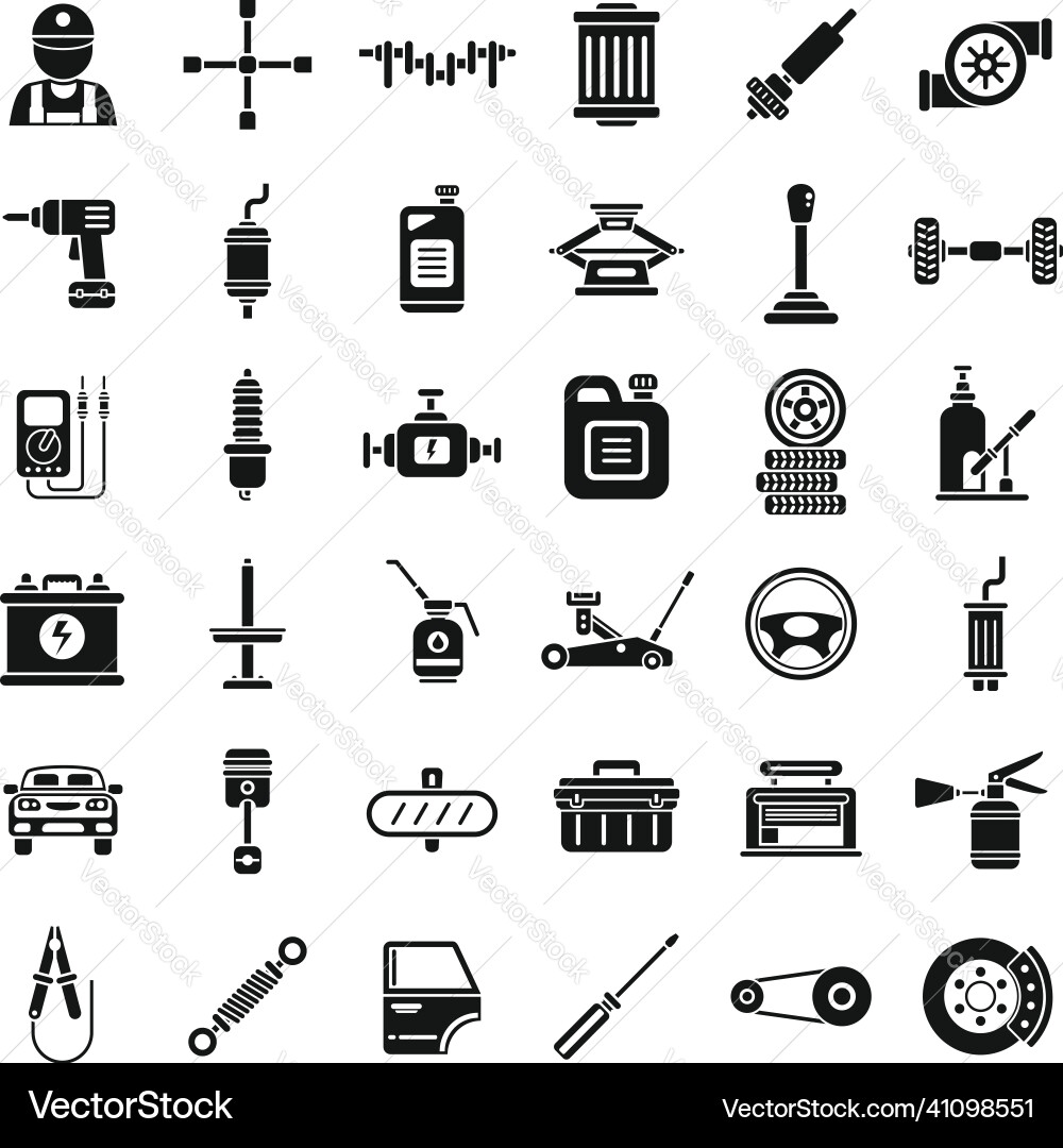 Automechanik Ikonen setzen einfache Motorarbeit Vektorbild
