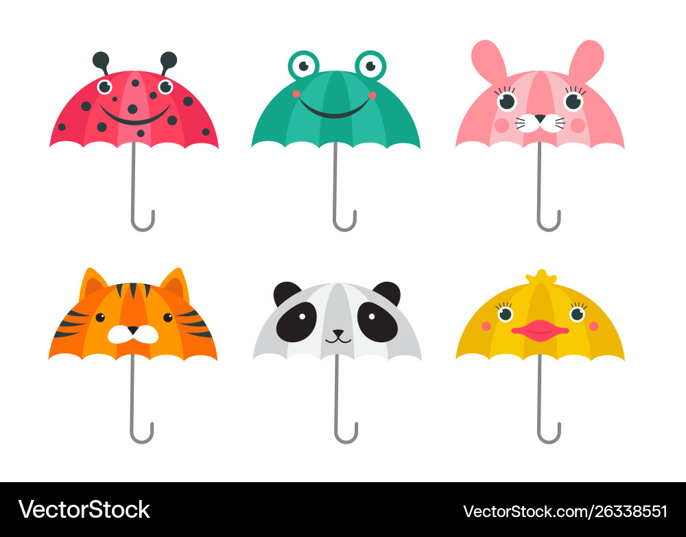 Collection various cute umbrellas with animals Vector Image