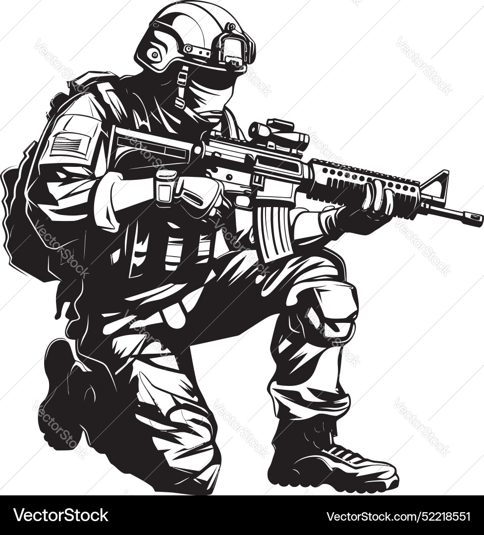 Ghost recon combat soldier glyph emblem in black Vector Image