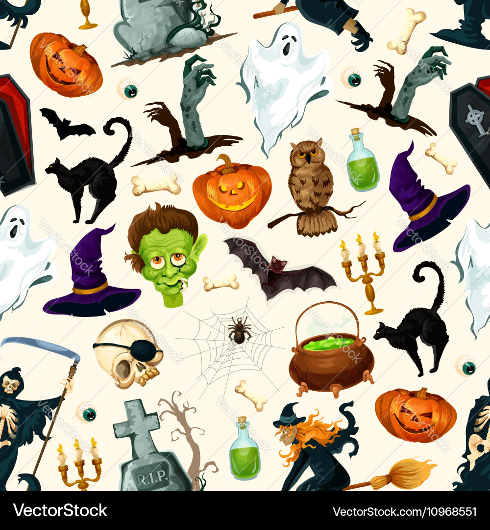 Halloween holiday cartoon horror seamless pattern Vector Image