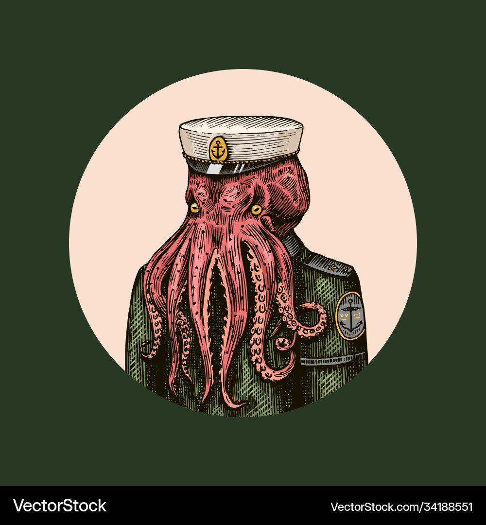 Octopus Sailor Captain Royalty Free Vector Image