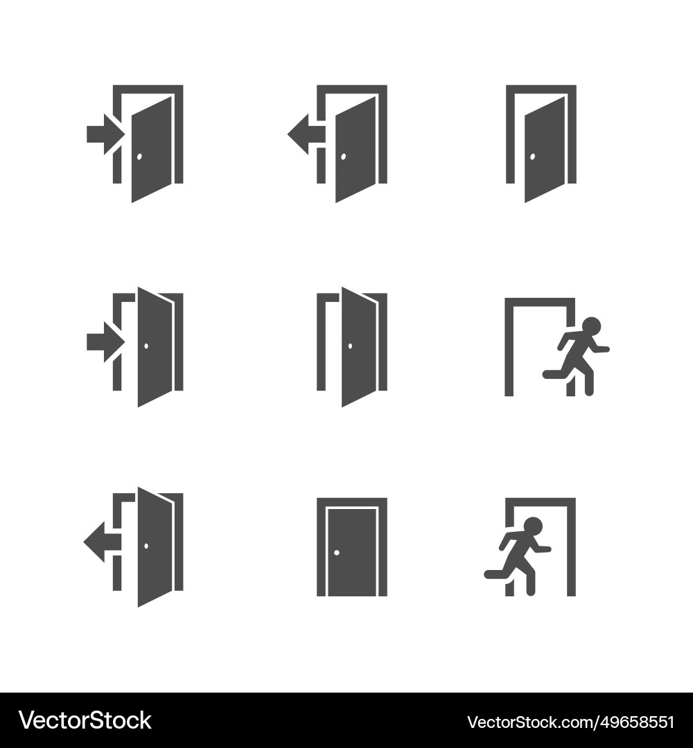 Set glyph icons of exit Royalty Free Vector Image