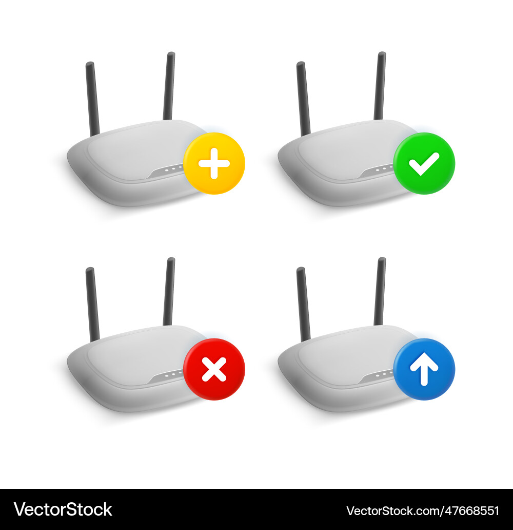Wifi router icon set with different pictograms 3d Vector Image