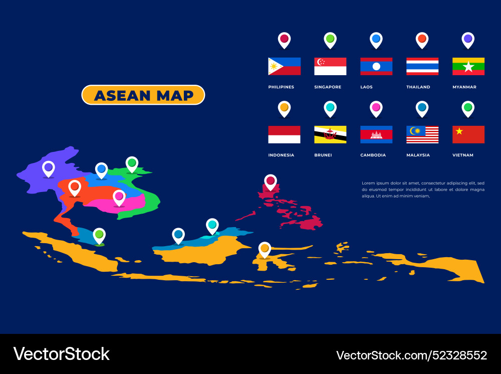 Asean map Royalty Free Vector Image - VectorStock