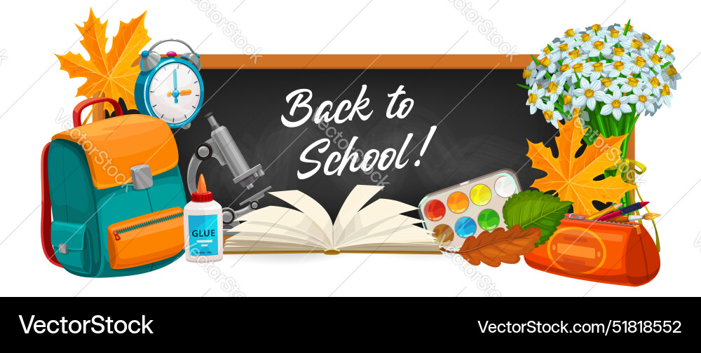 Chalkboard back to school writing and supplies Vector Image