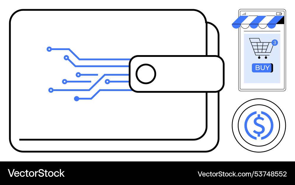 Digital wallet and online shopping concept Vector Image