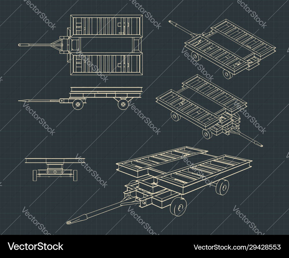 Airport transport container dolly drawings Vector Image