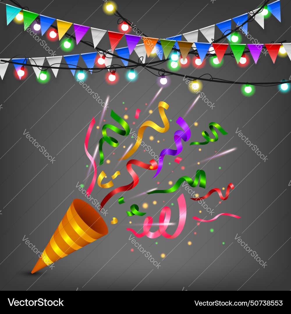 Exploding colorful confetti popper birthday party Vector Image