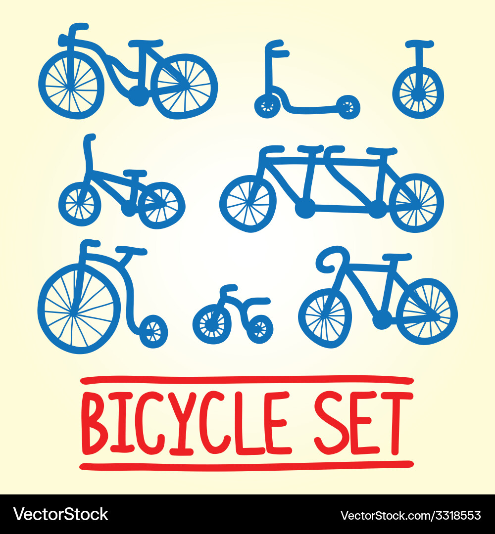 Hand drawn bicycle set Royalty Free Vector Image