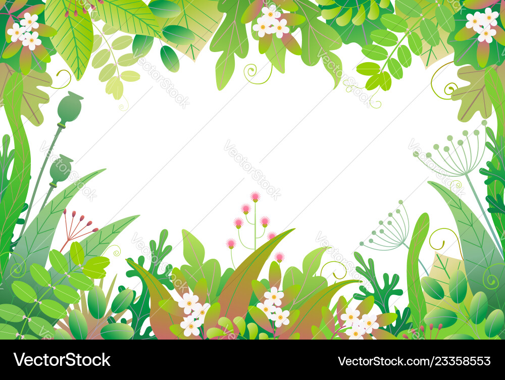 Horizontal floral frame with green plants Vector Image