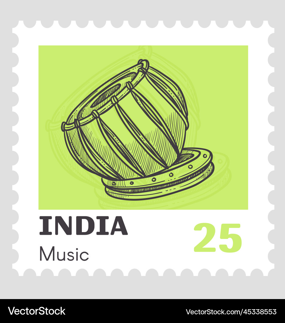 Indian music instruments and culture postmark Vector Image