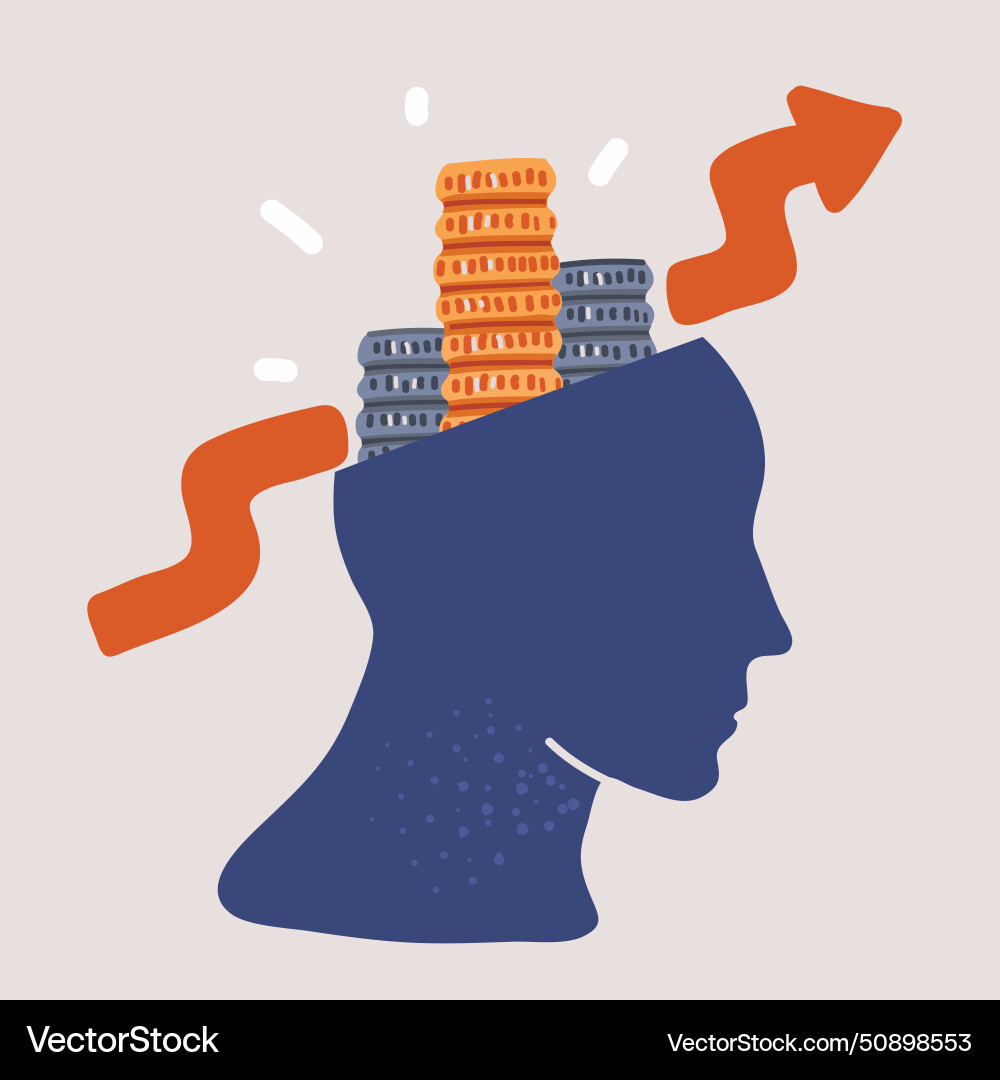 Money inside head stack Royalty Free Vector Image