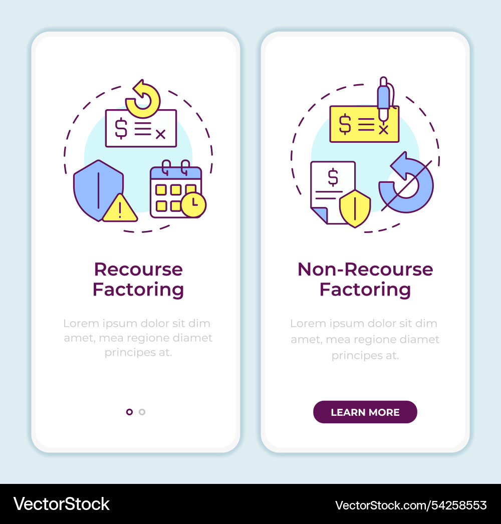 Recourse vs non-recourse factoring onboarding Vector Image