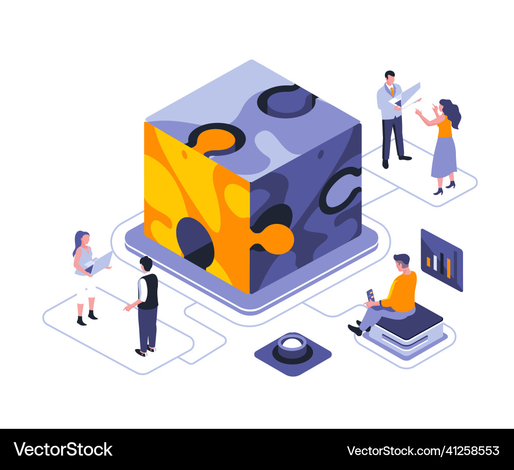 Team metaphor isometric landing page Royalty Free Vector