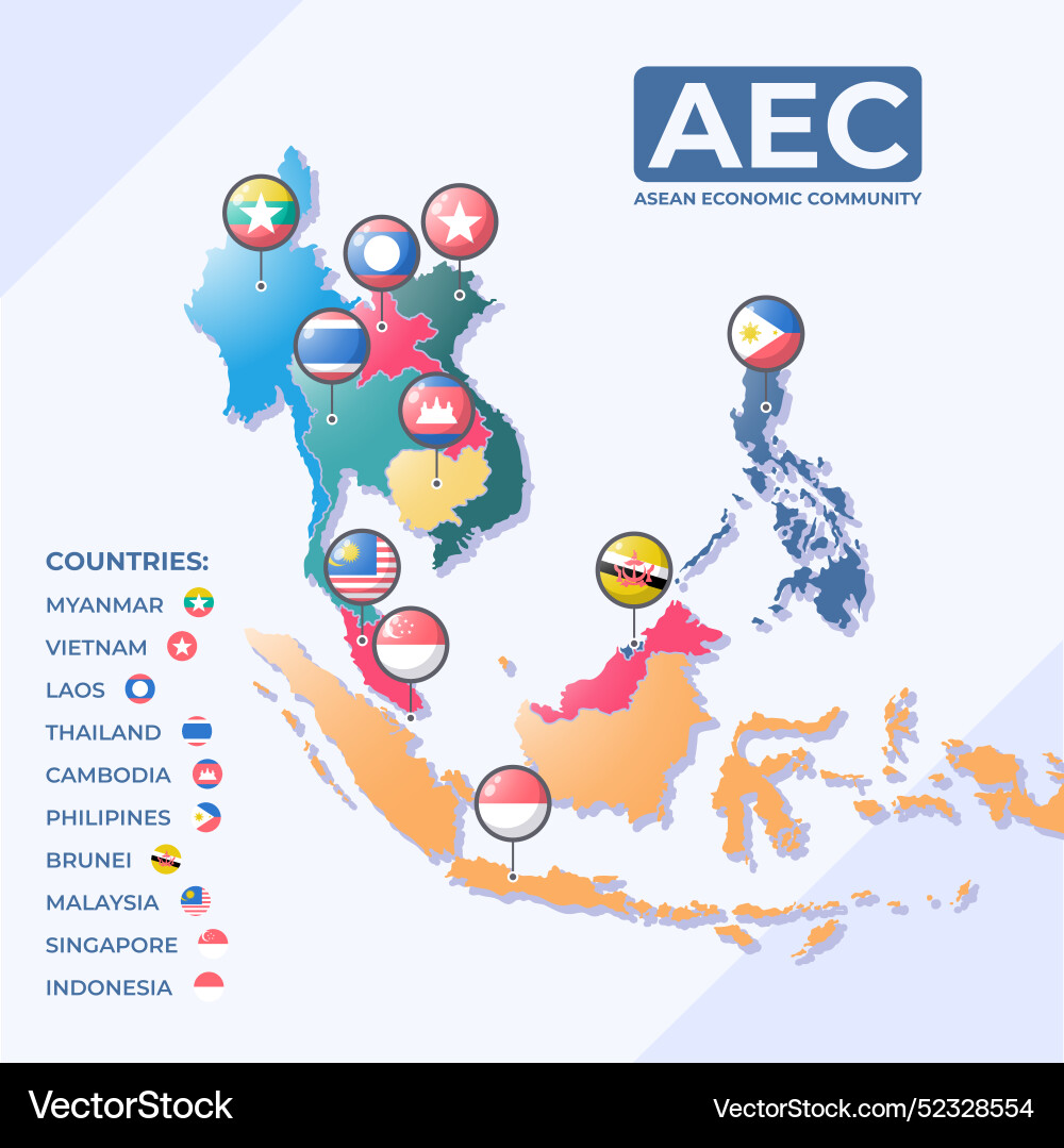 Asean map Royalty Free Vector Image - VectorStock