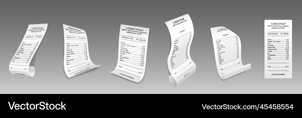 Bills receipts paper cheques purchase invoices Vector Image