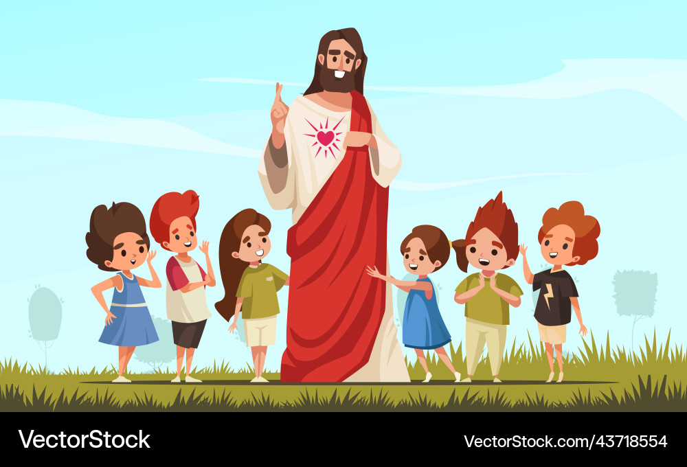 Jesus and kids scene Royalty Free Vector Image