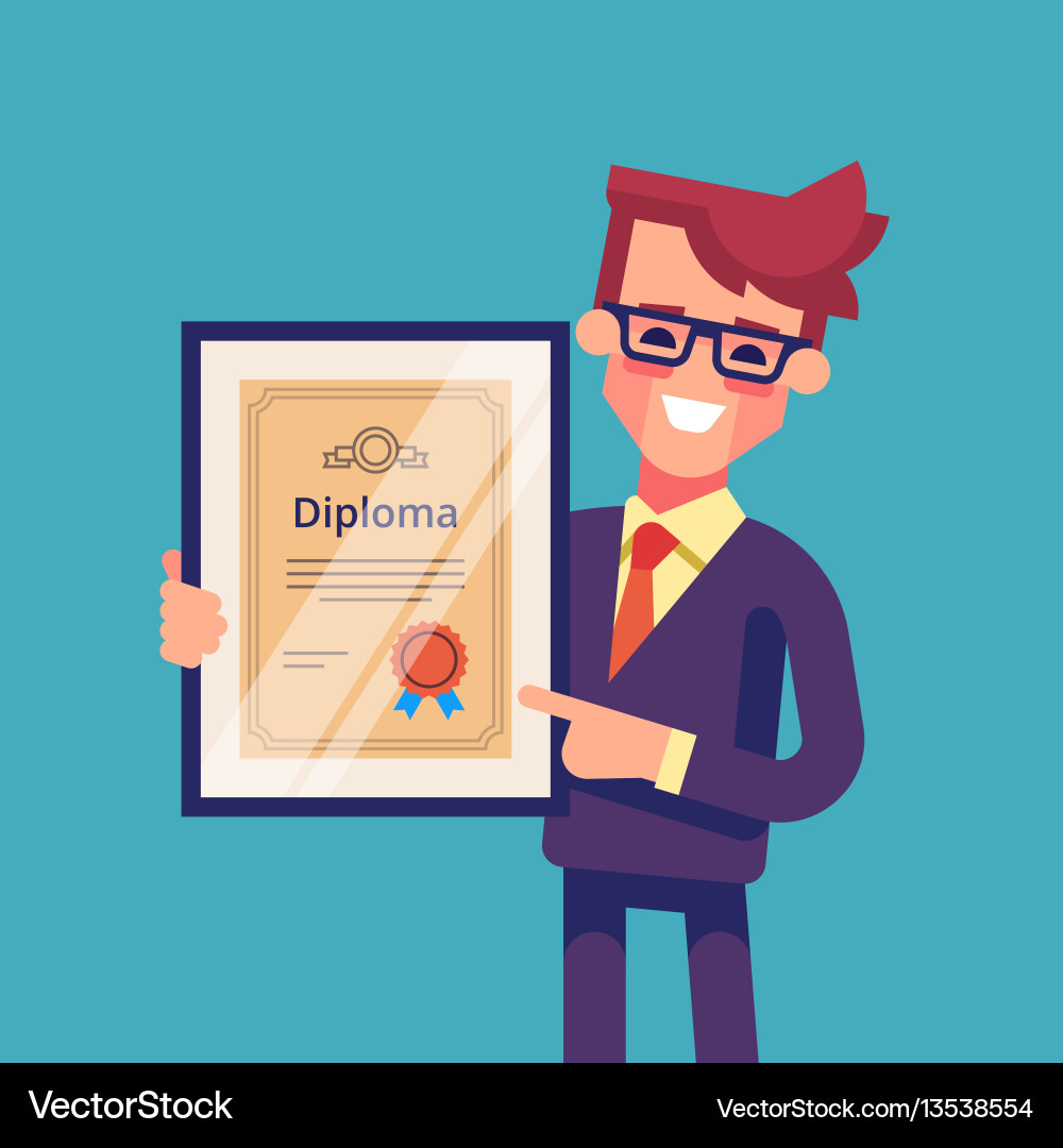 Man holding diploma in his hands Royalty Free Vector Image