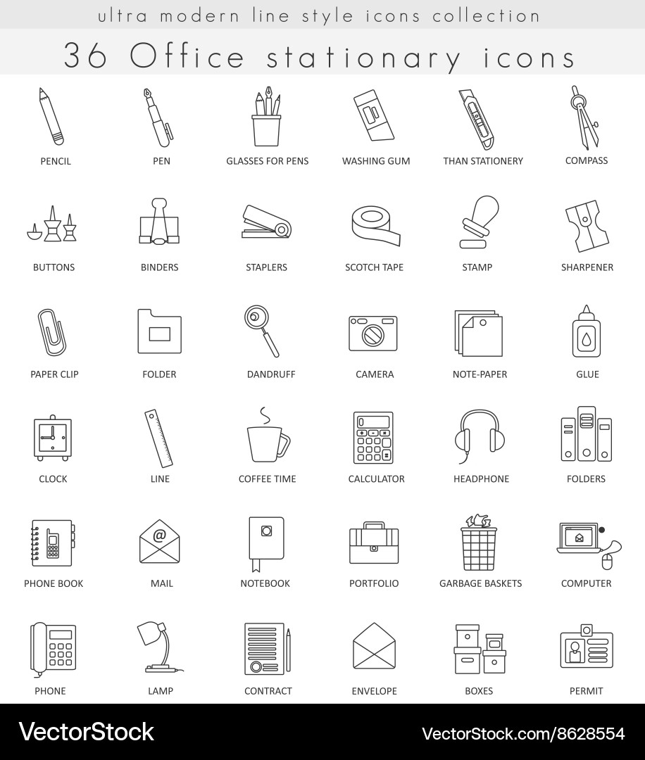 Office stationery ultra modern outline line Vector Image