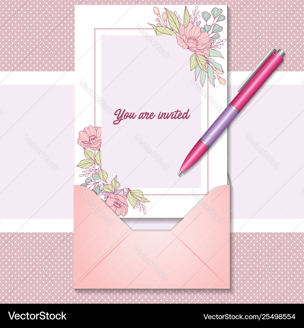 Romantic greeting card with realistic pen Vector Image