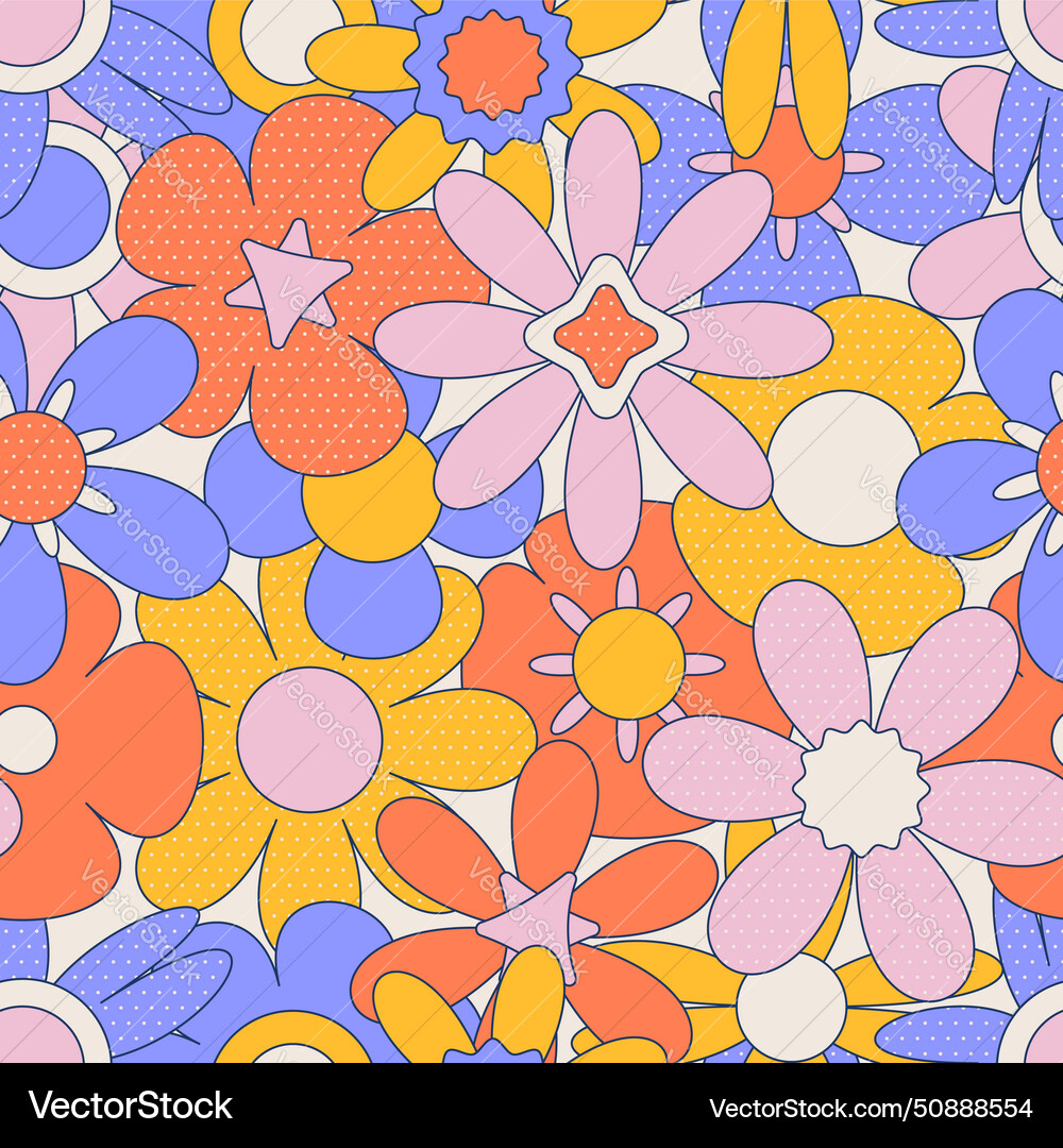 Seamless pattern with colorful groovy hippy Vector Image
