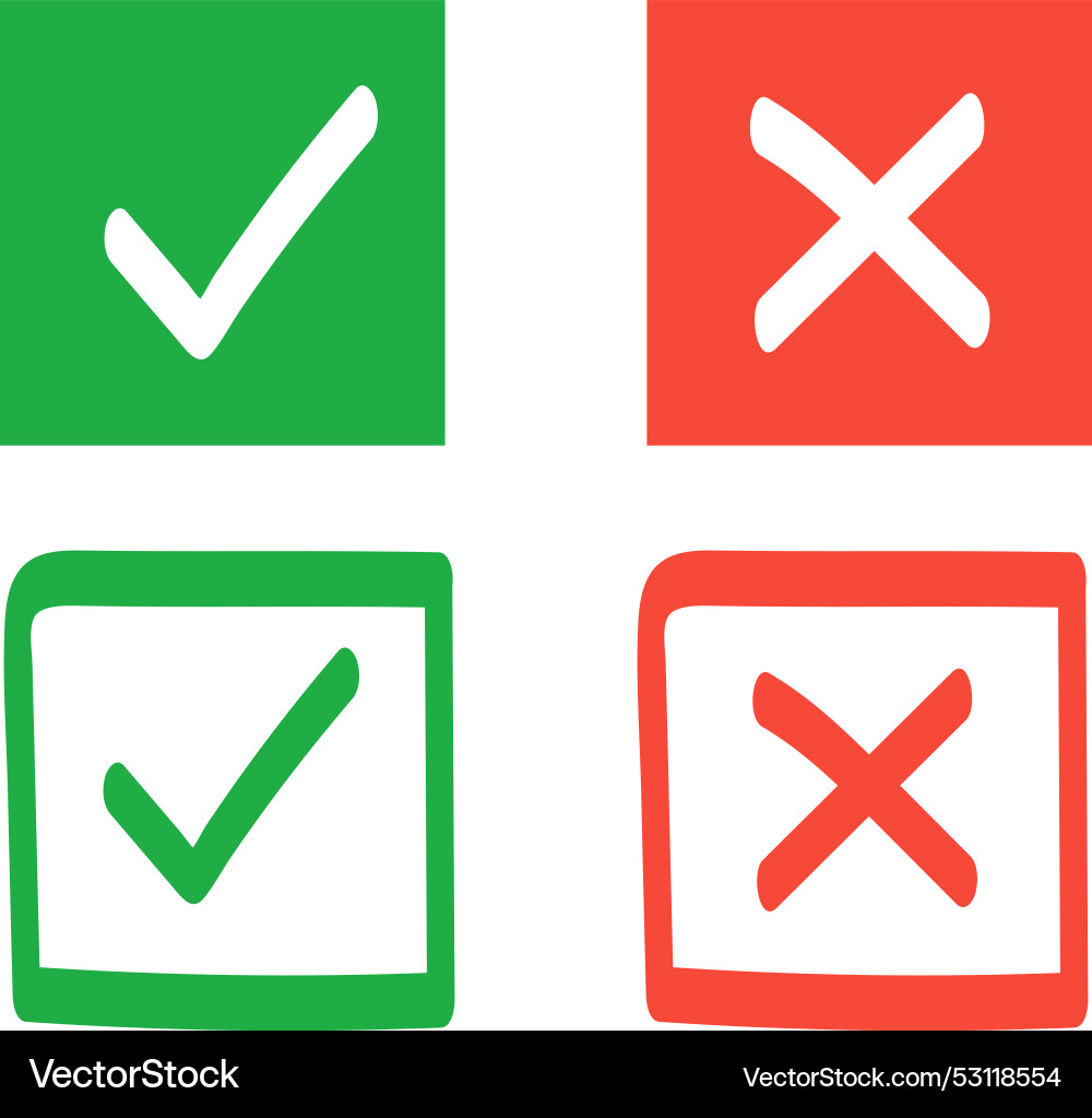 Sharp green checkmark and red cross set choice Vector Image