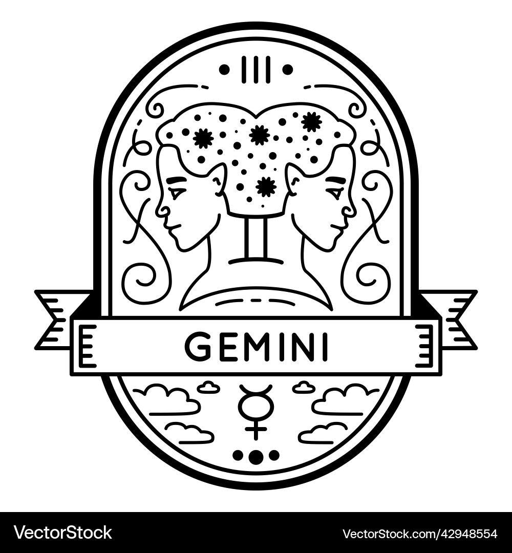 Zodiac badge symbol gemini stroke high quality Vector Image