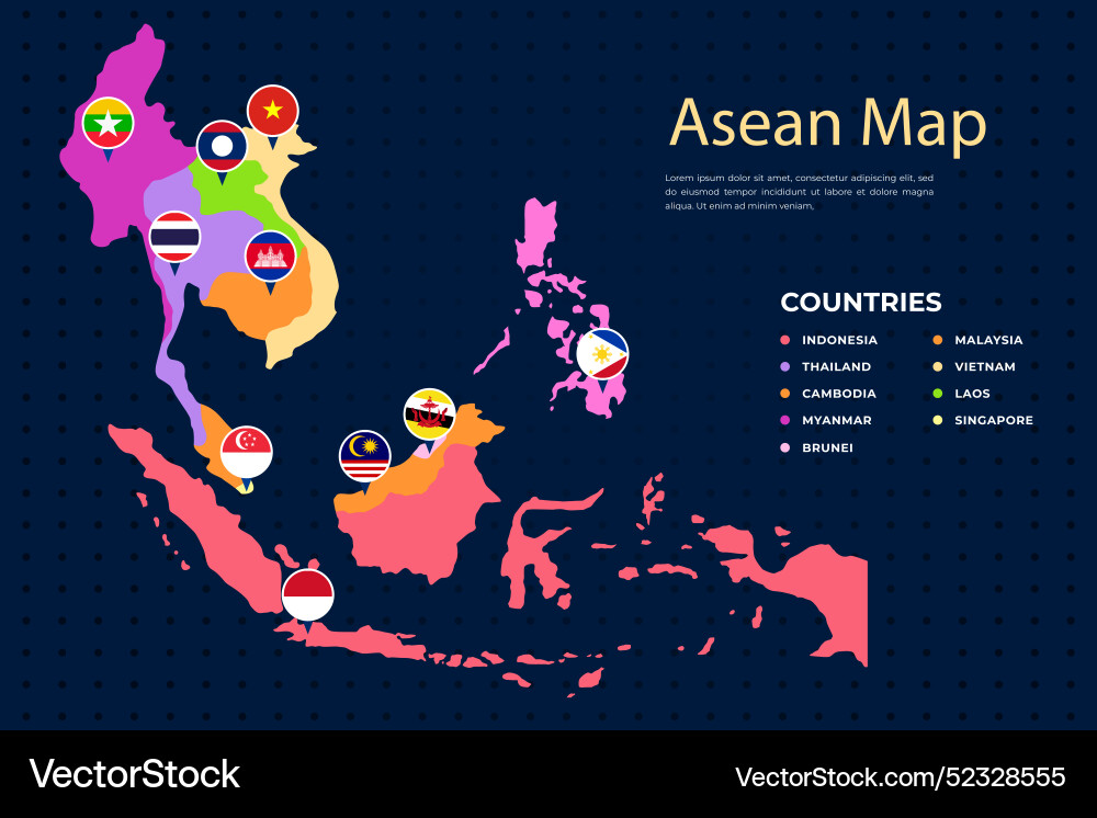 Asean map Royalty Free Vector Image - VectorStock