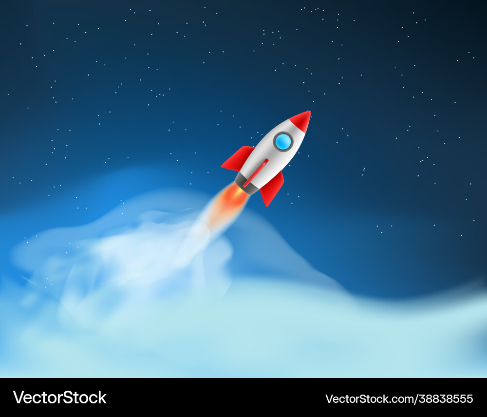 Launch rocket to space 3d style Royalty Free Vector Image