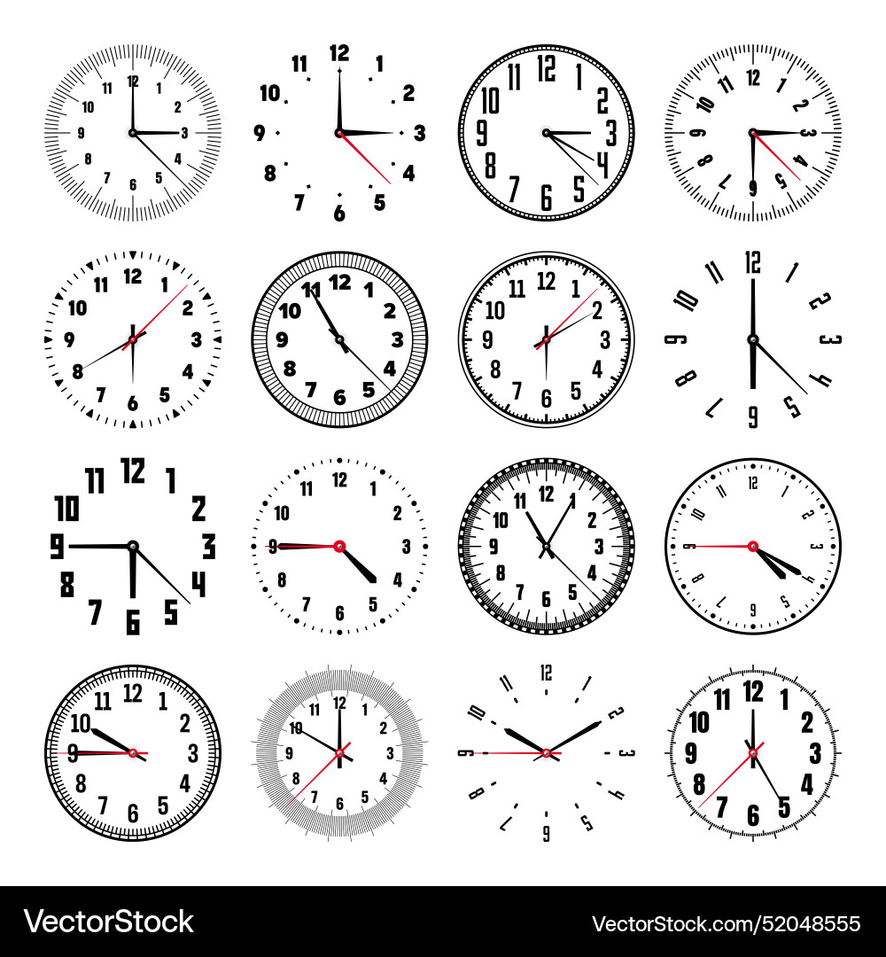 Mechanical clock faces with hands bezel watch Vector Image