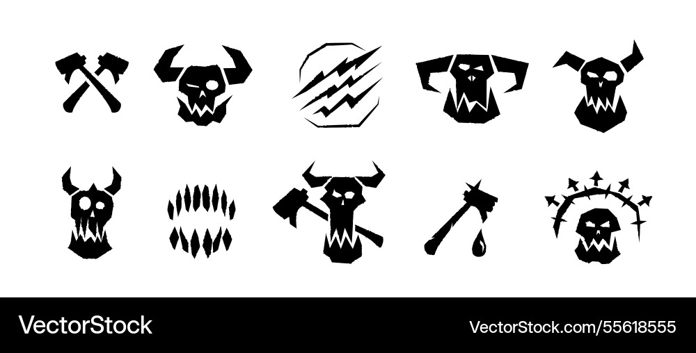 Minimalistic orc icon with horns and axes Vector Image