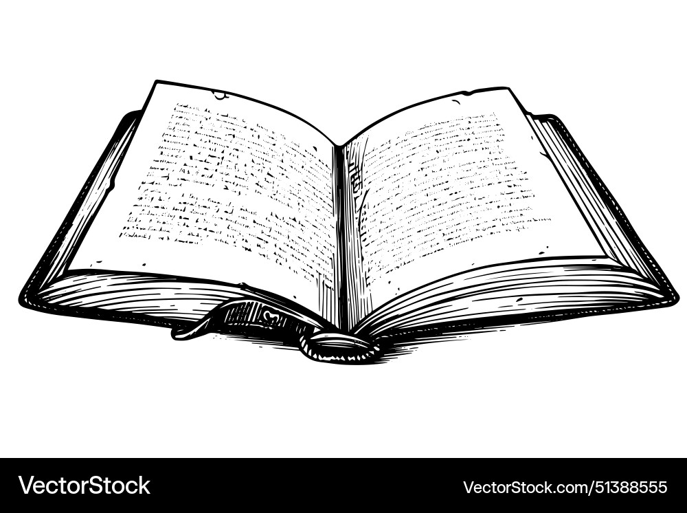 Open book hand drawn ink sketch engraved retro Vector Image