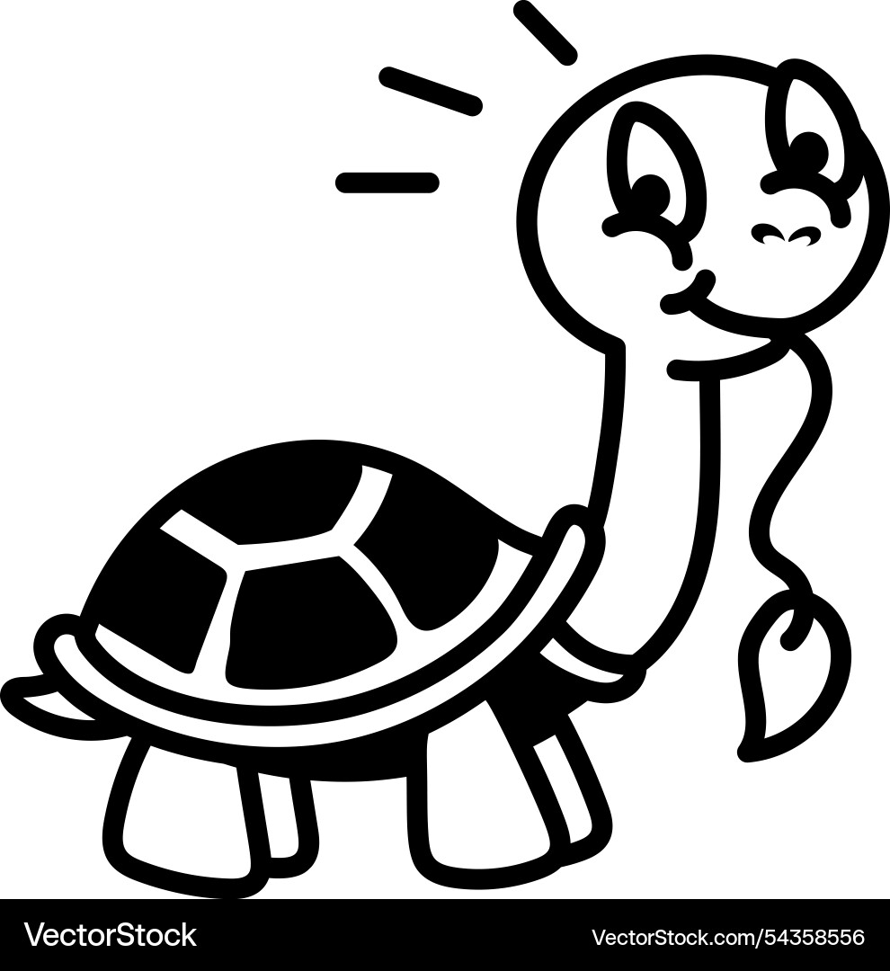 A cute turtle eating grass drawing style icon Vector Image