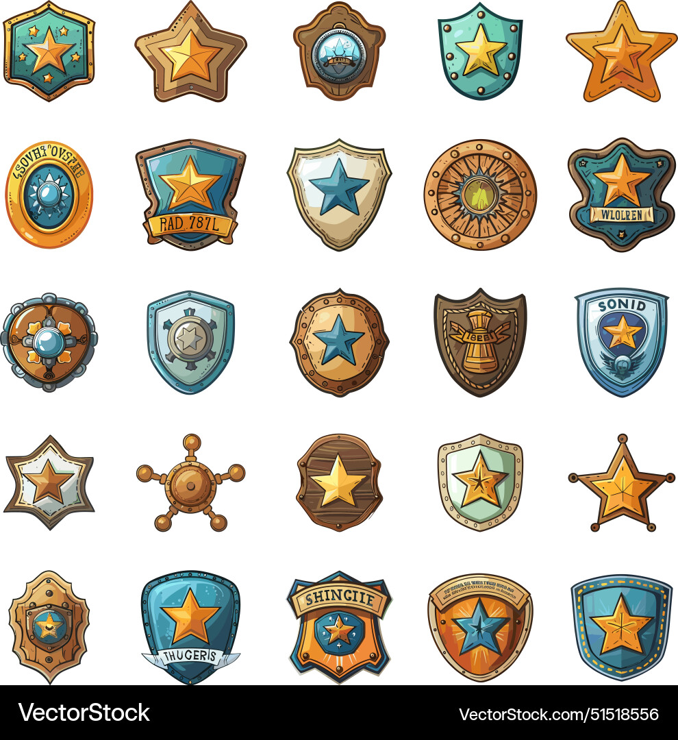 Cartoon different types of sheriffs badges icons Vector Image