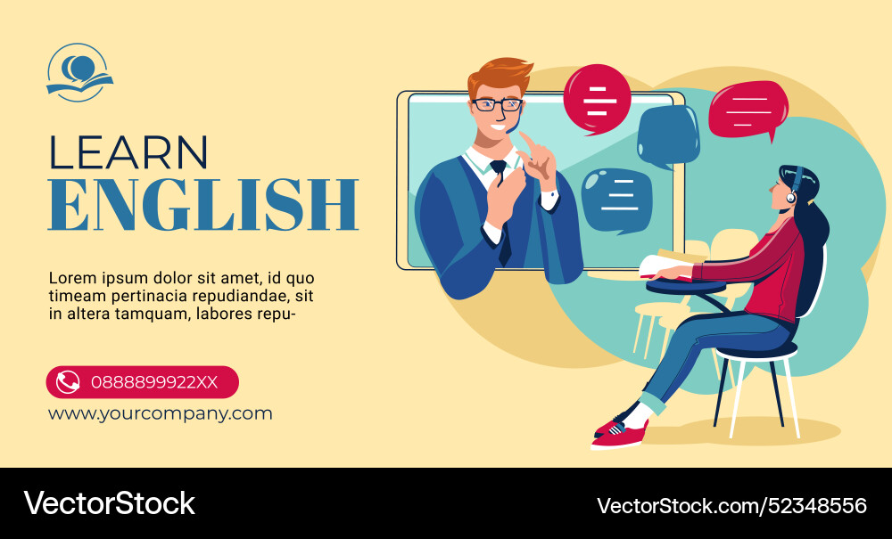 Flat english lessons social media post template Vector Image