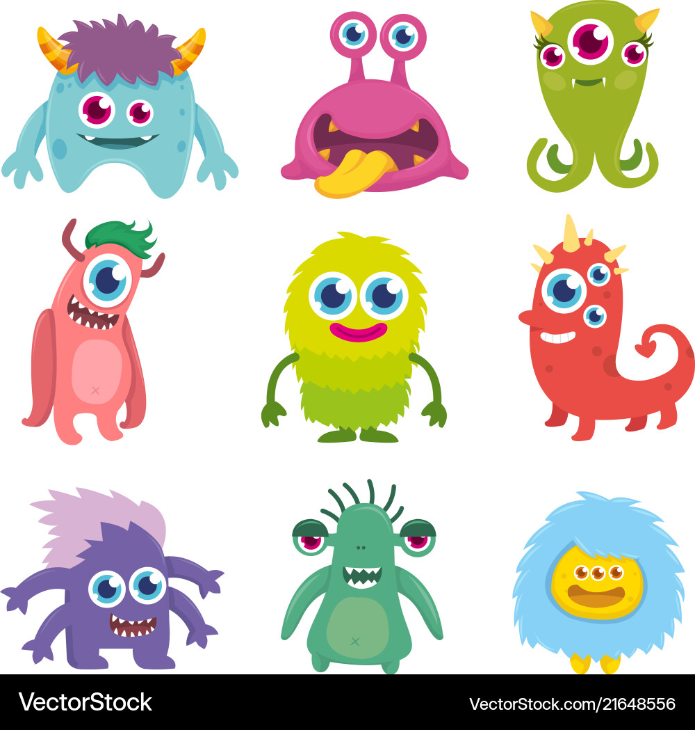 Funny cute little monster set Royalty Free Vector Image