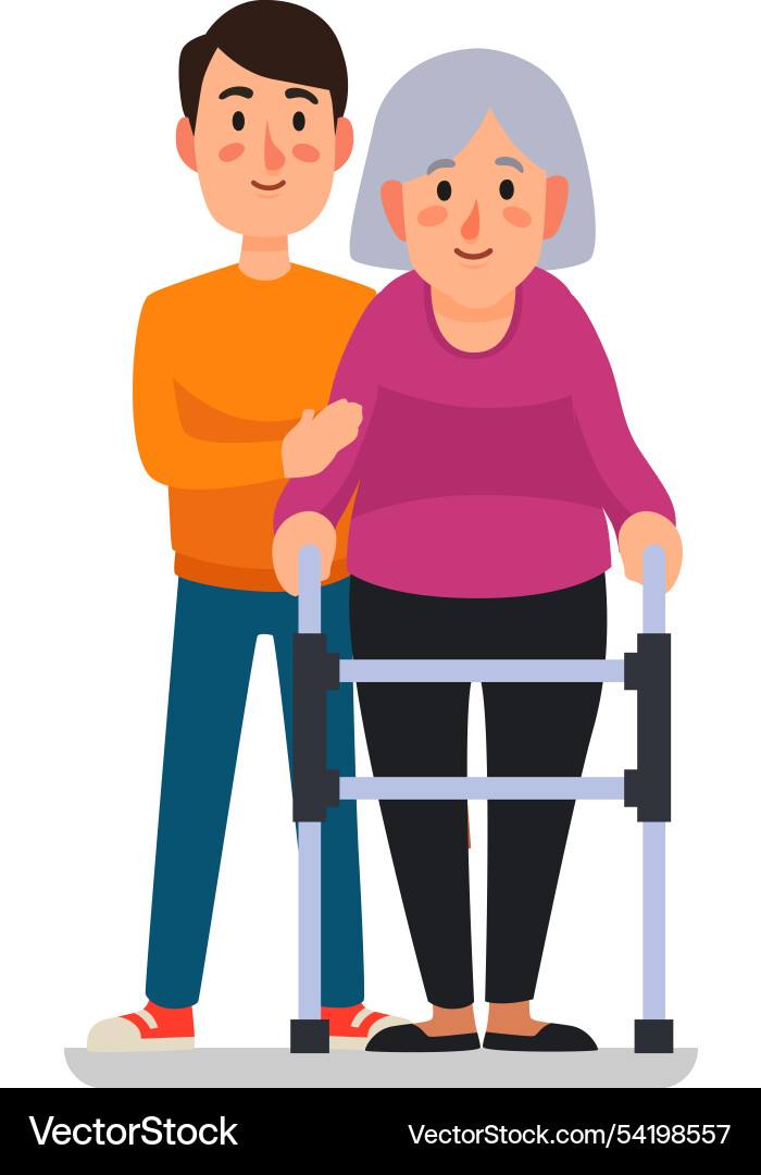 Compassionate young caregiver assists an elderly Vector Image