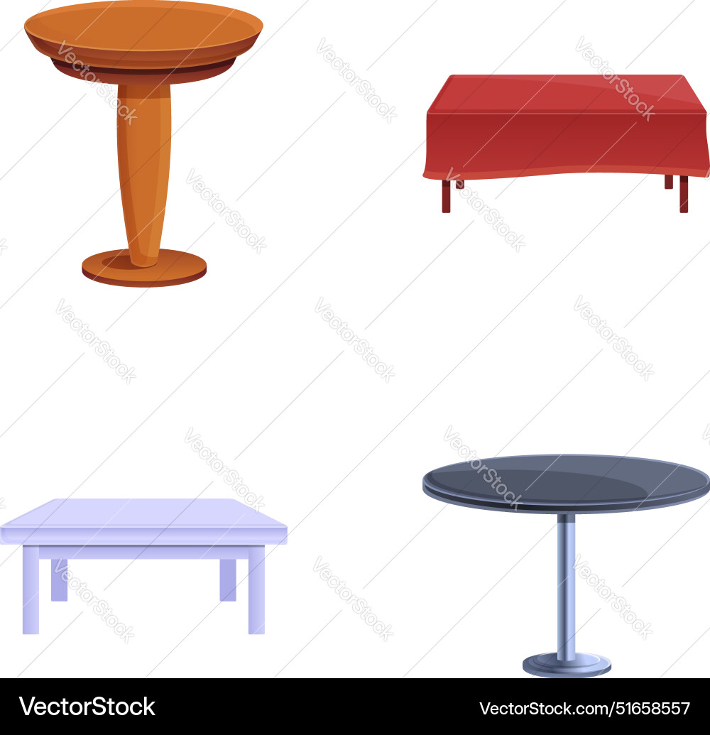 Different table icons set cartoon Royalty Free Vector Image