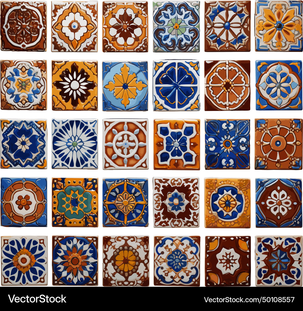 Floral ceramic tiles damask decored mosaic tiling Vector Image