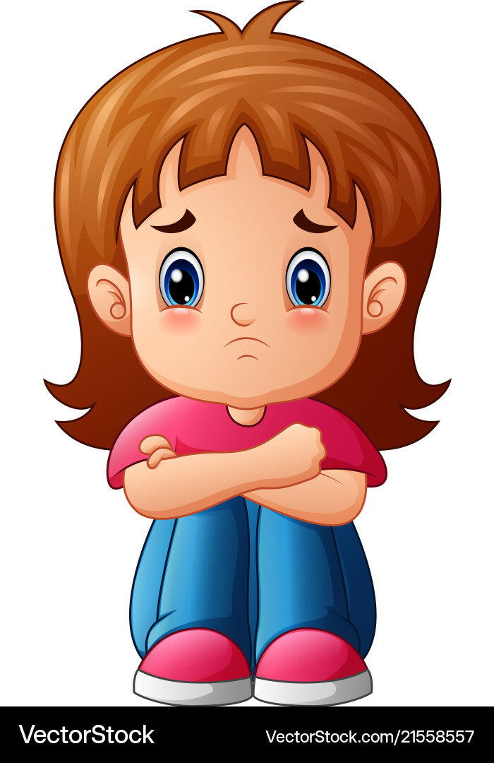 Lonely Girl Cartoon - Sad Expression Royalty Free Vector
