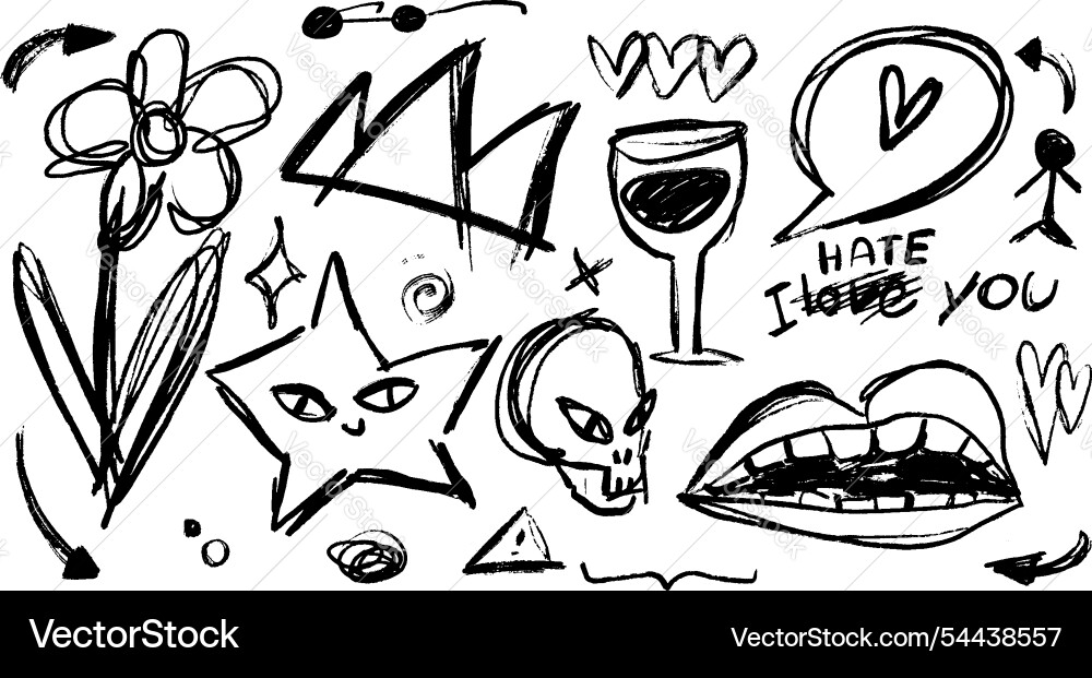 Whimsical set featuring a doodle of messy Vector Image