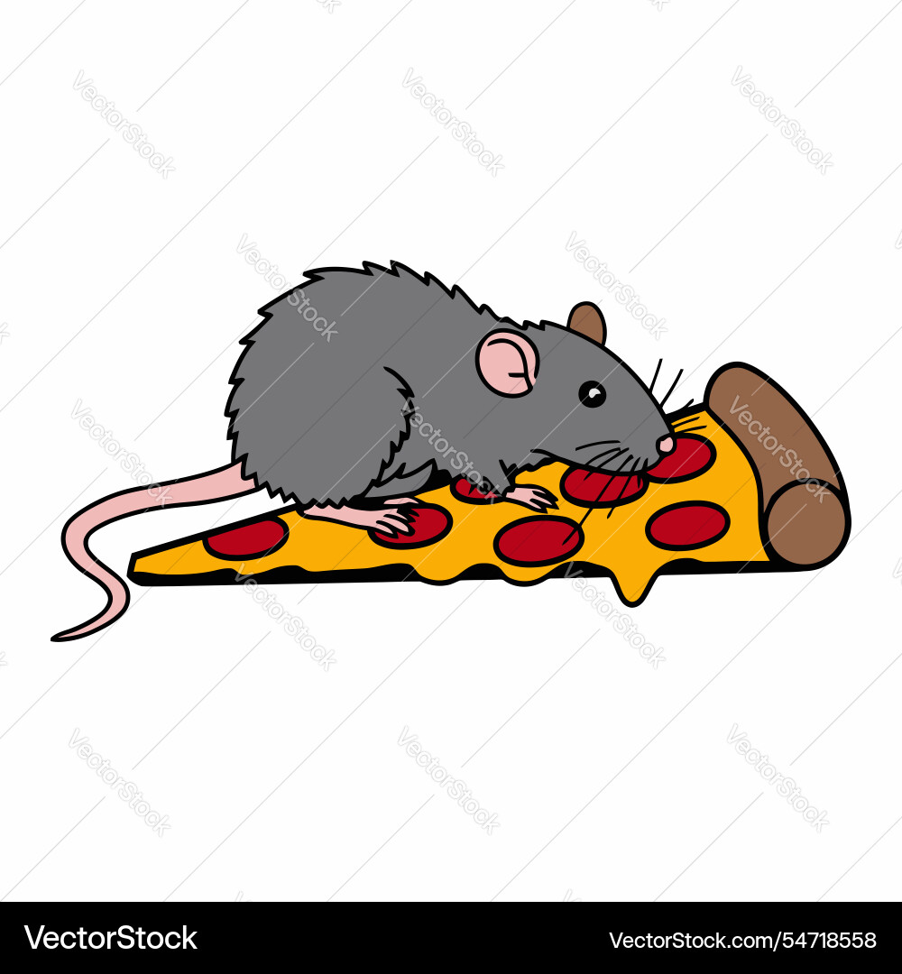 Cartoon rat eating pepperoni pizza slice Vector Image