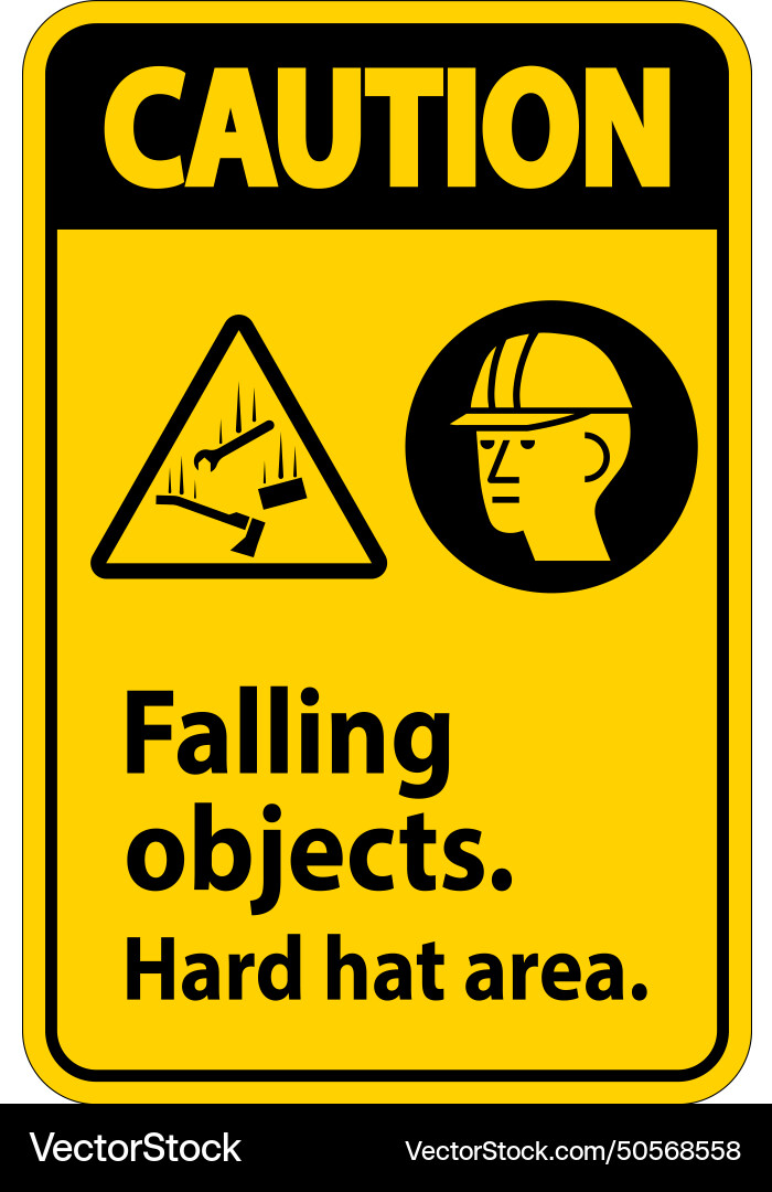 Caution Sign Falling Objects Hard Hat Area Vector Image